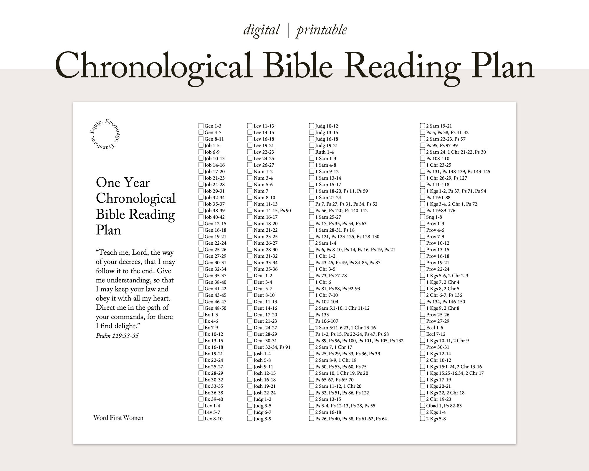 Chronological Bible Reading Plan One Year Bible Plan 365 - Etsy Singapore