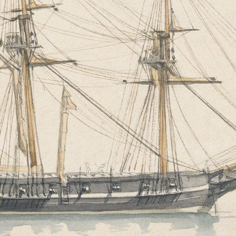 Brigantine | Digital Printable Art | Vintage Nautical Sailboat Seascape ...