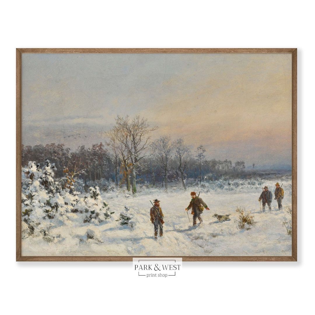 Winter Hunt | Digital Printable Art | Vintage Winter Snowy Landscape ...