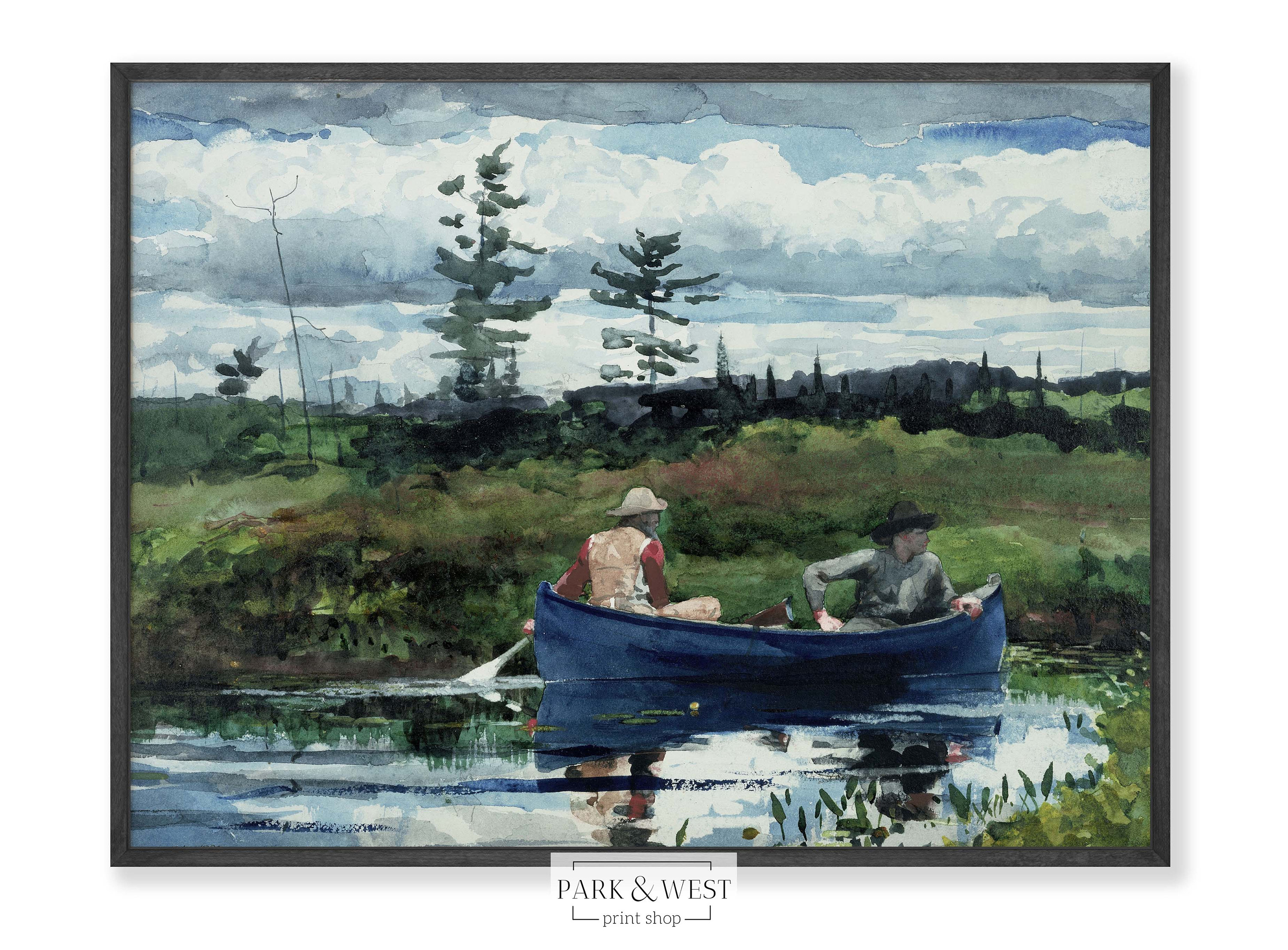 Buy Watercolor Lake Canoeing Painting | Digital Printable Art | Vintage ...