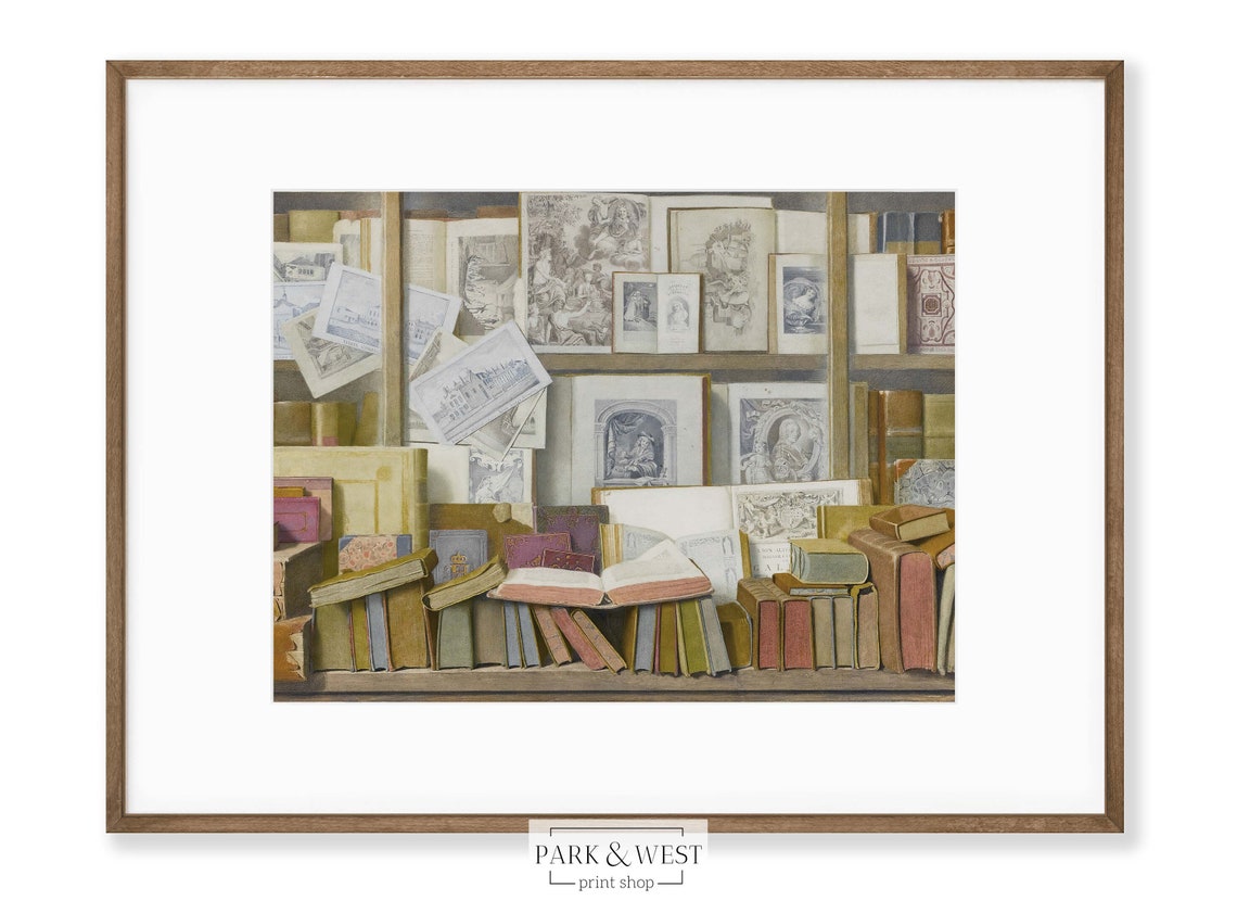 In the Study | Digital Printable Art | Vintage Library Book Themed Oil ...