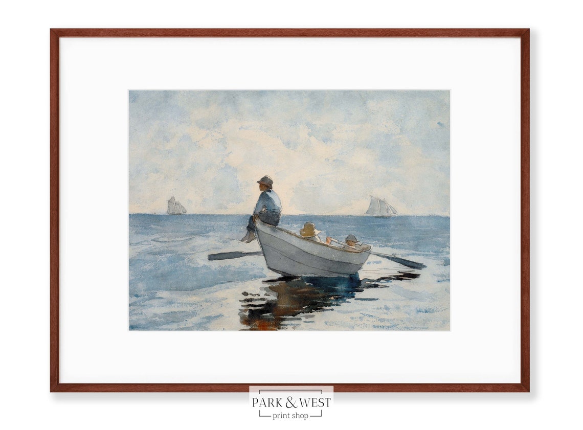 Boys in A Rowboat | Digital Printable Art | Vintage Seascape Watercolor ...