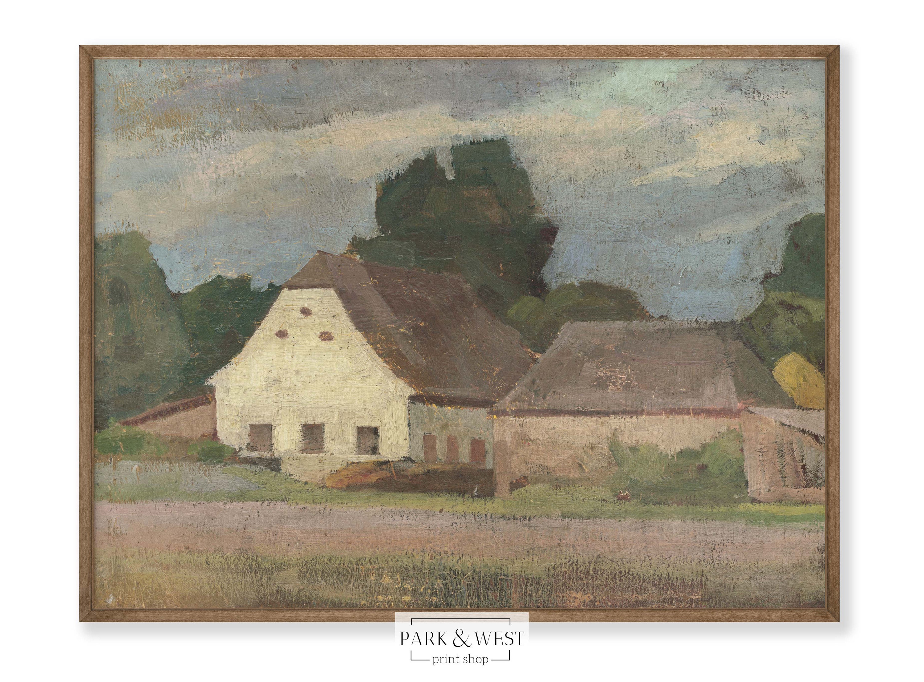 Farmstead Digital Printable Art Vintage Country Farm Scene Painting - Etsy