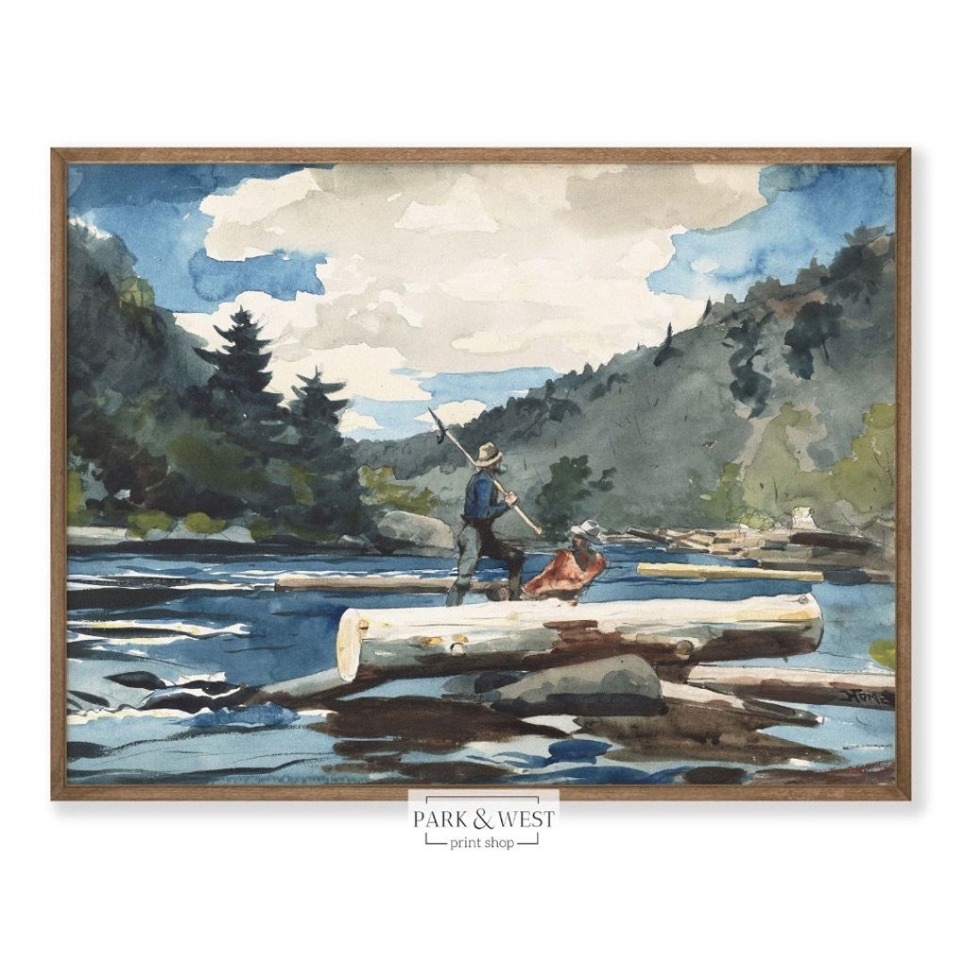 Loggers | Vintage Watercolor Painting | Digital Printable Art | Lake ...
