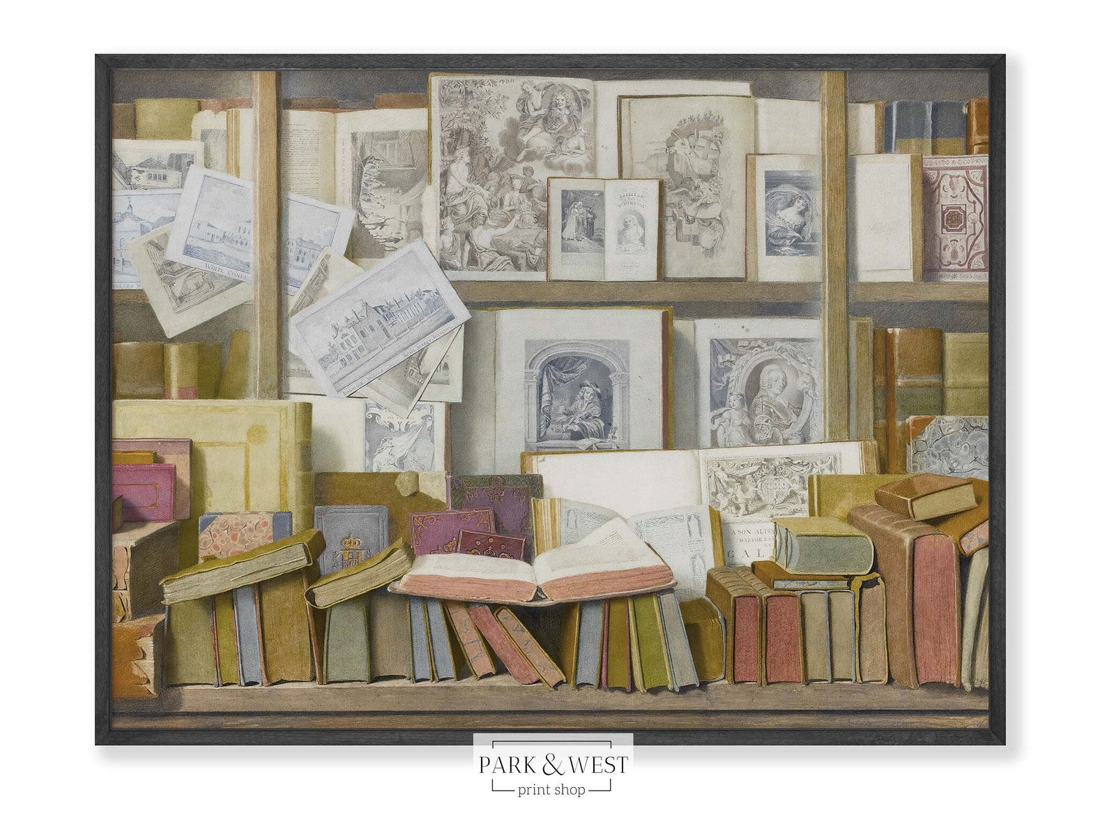 In the Study | Digital Printable Art | Vintage Library Book Themed Oil ...