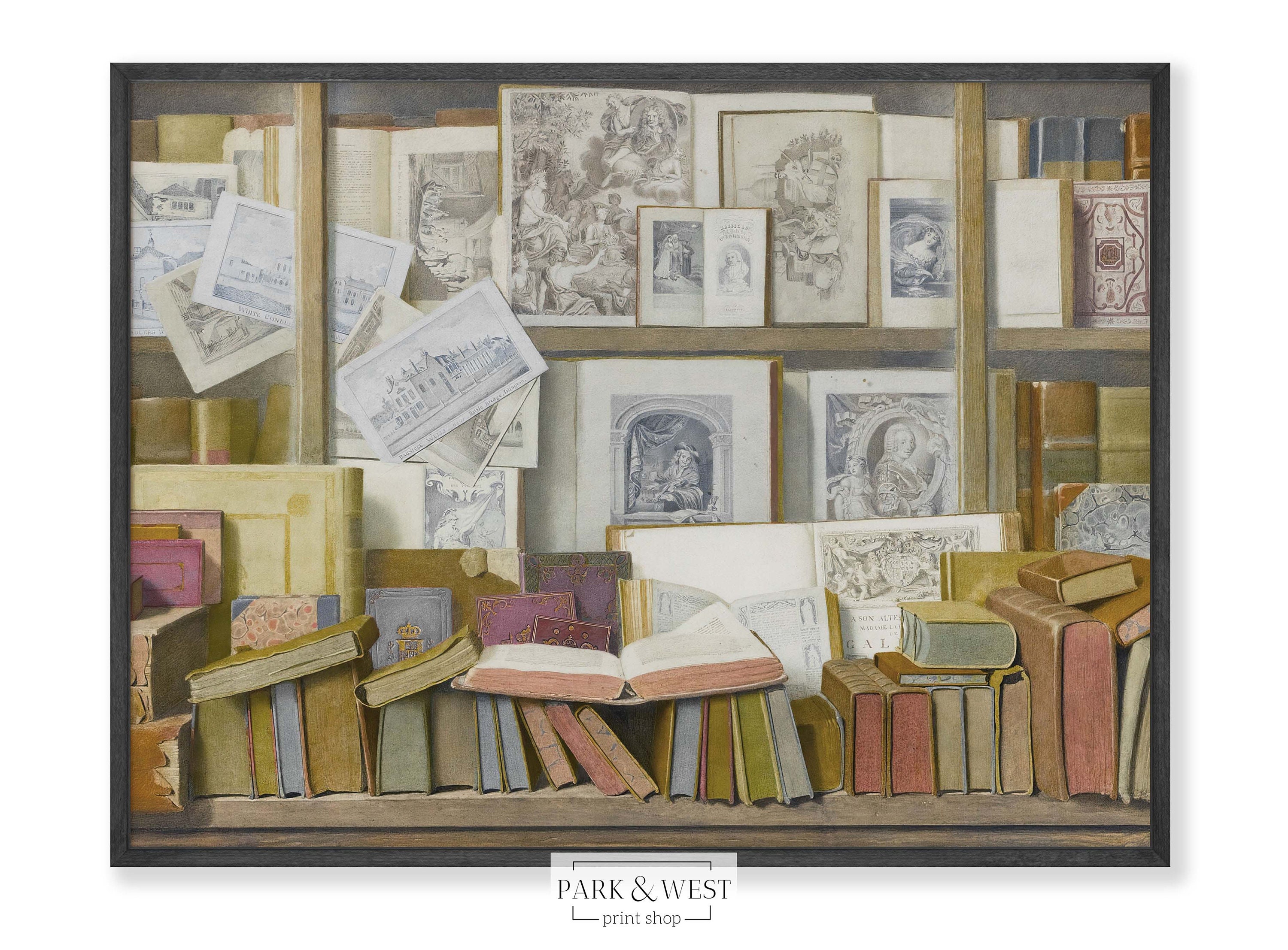 In the Study | Digital Printable Art | Vintage Library Book Themed Oil ...