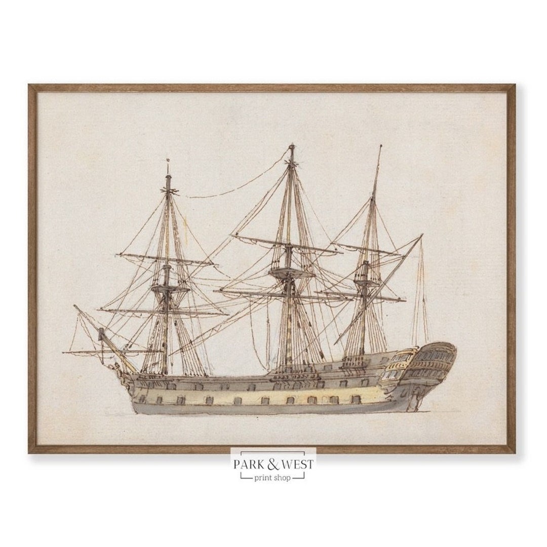 Frigate | Digital Printable Art | Vintage Nautical Sailboat Schooner ...