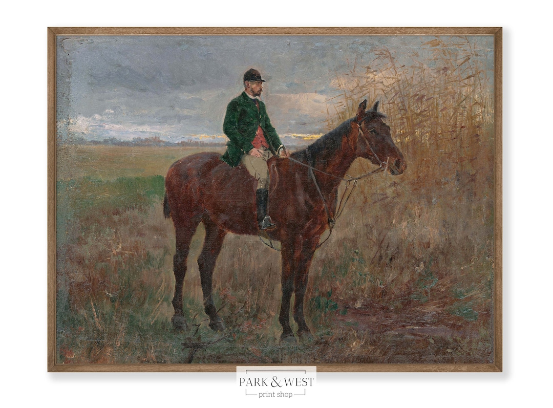 Horse and Rider Digital Printable Art Vintage Equestrian European Oil ...