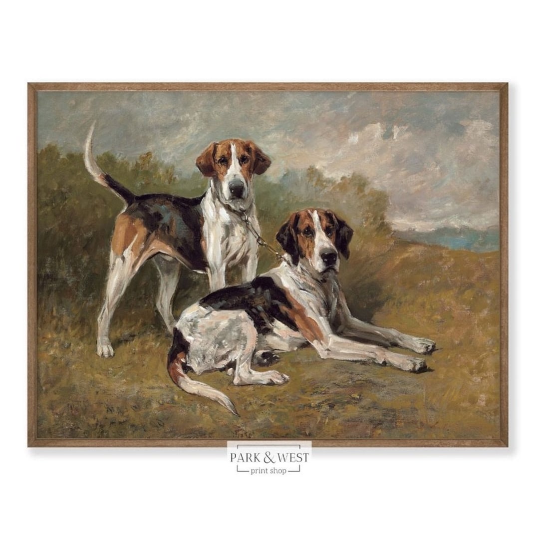 Two Hounds | Vintage Digital Printable Art | Antique British Beagle Dog ...