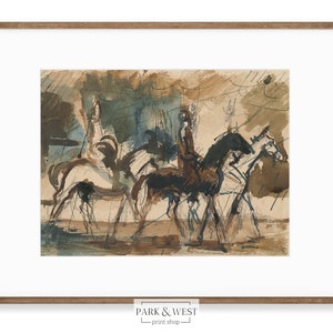 The Riders | Digital Printable Art | Vintage Watercolor Horse and Rider ...