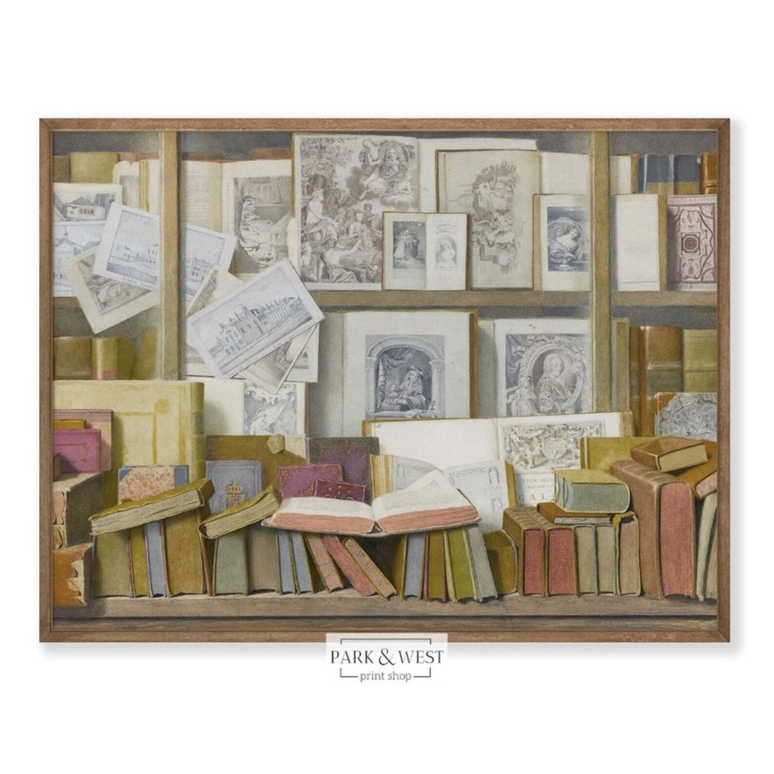 In the Study | Digital Printable Art | Vintage Library Book Themed Oil ...