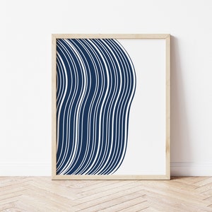 Navy Blue and White Abstract Line Art Print. Modern Coastal Wall Art ...