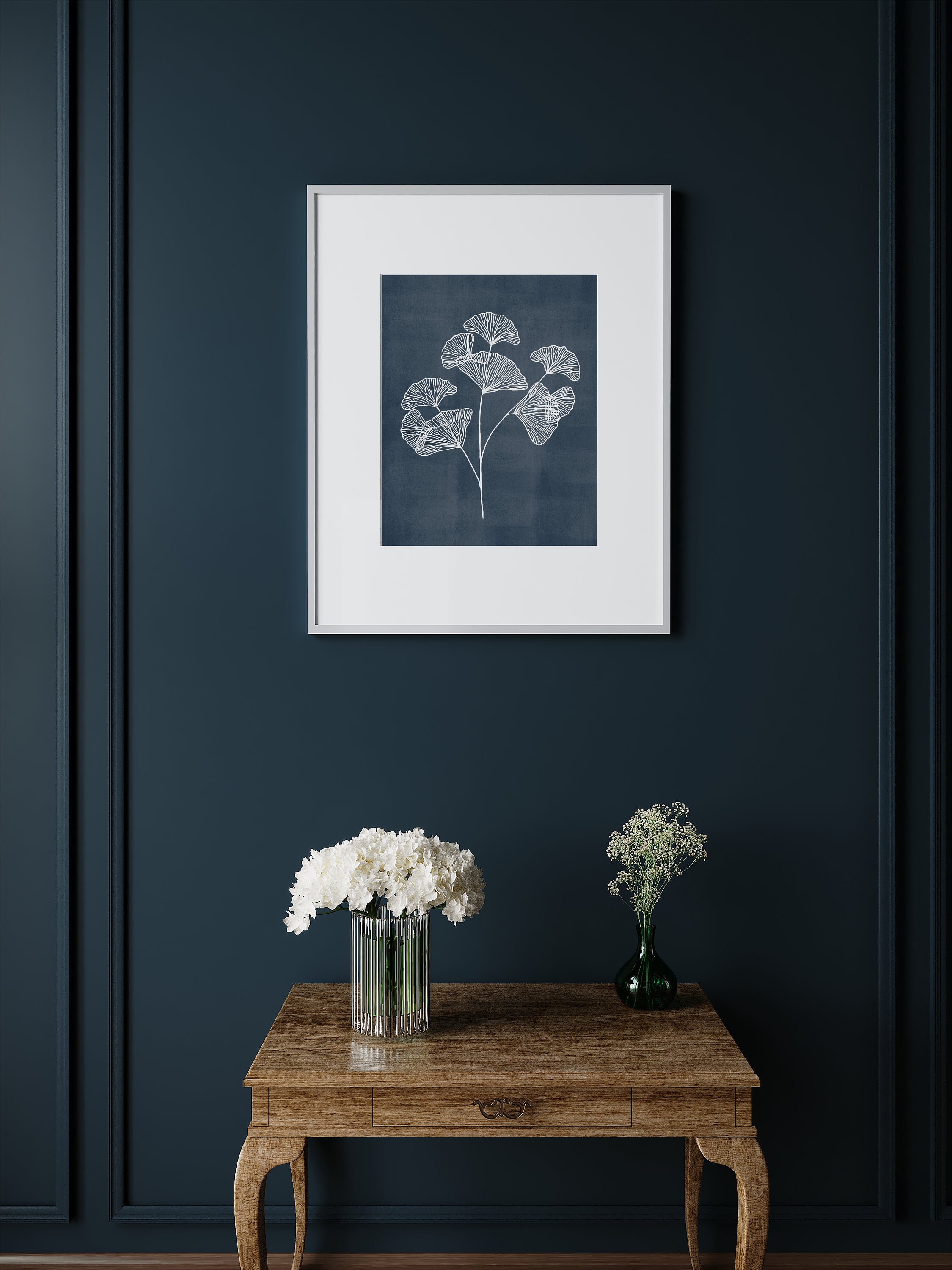 Gingko Leaf Wall Art. Gingko Wall Print. Navy Blue Wall Art. Modern ...