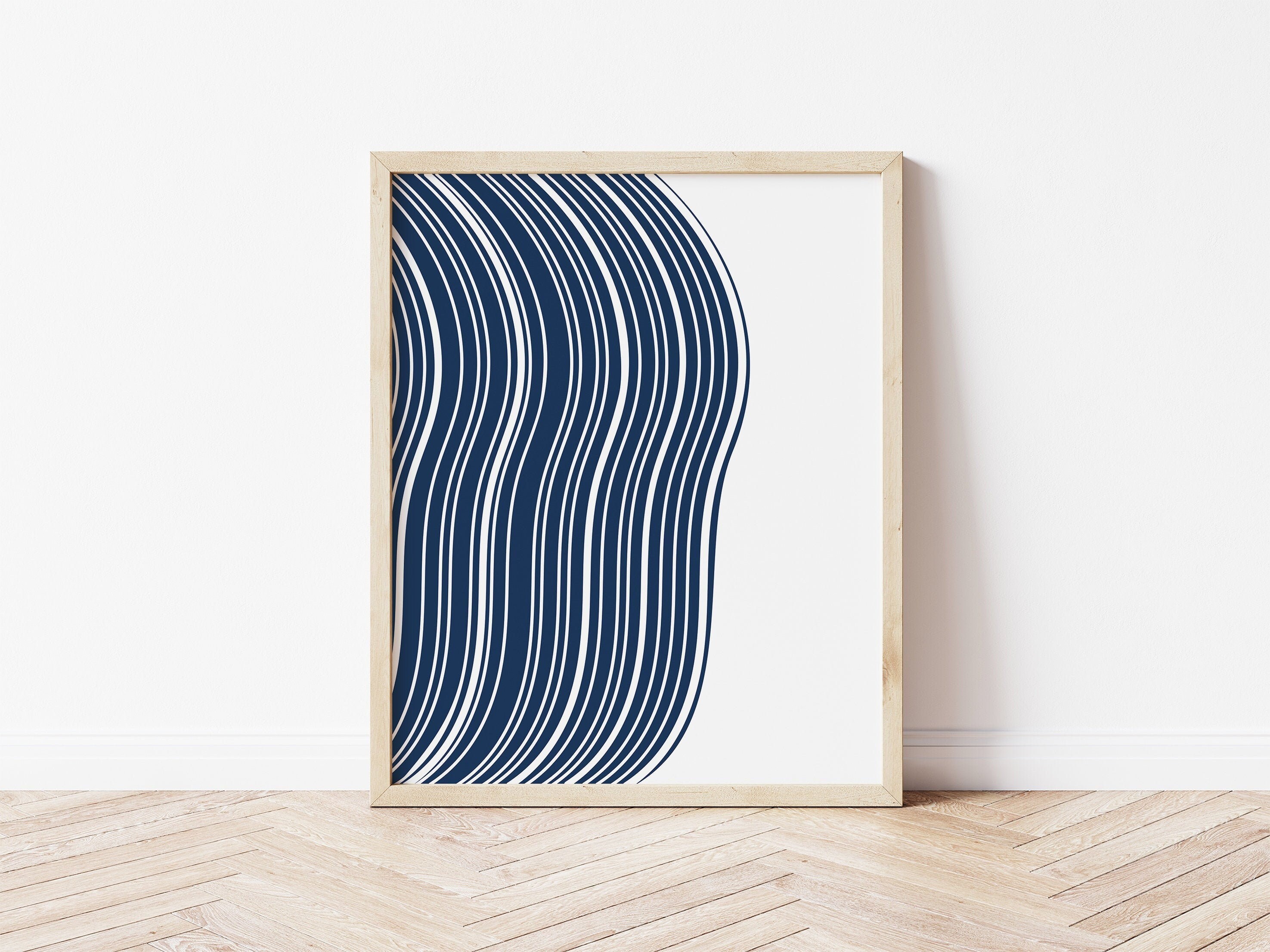 Navy Blue and White Abstract Line Art Print. Modern Coastal Wall Art ...