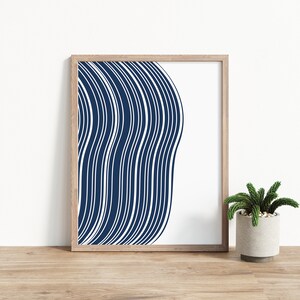Navy Blue and White Abstract Line Art Print. Modern Coastal Wall Art ...