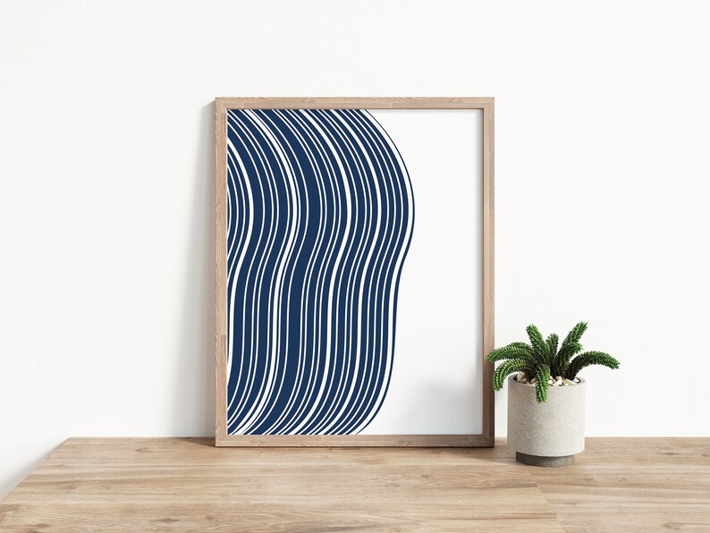 Navy Blue and White Abstract Line Art Print. Modern Coastal Wall Art ...