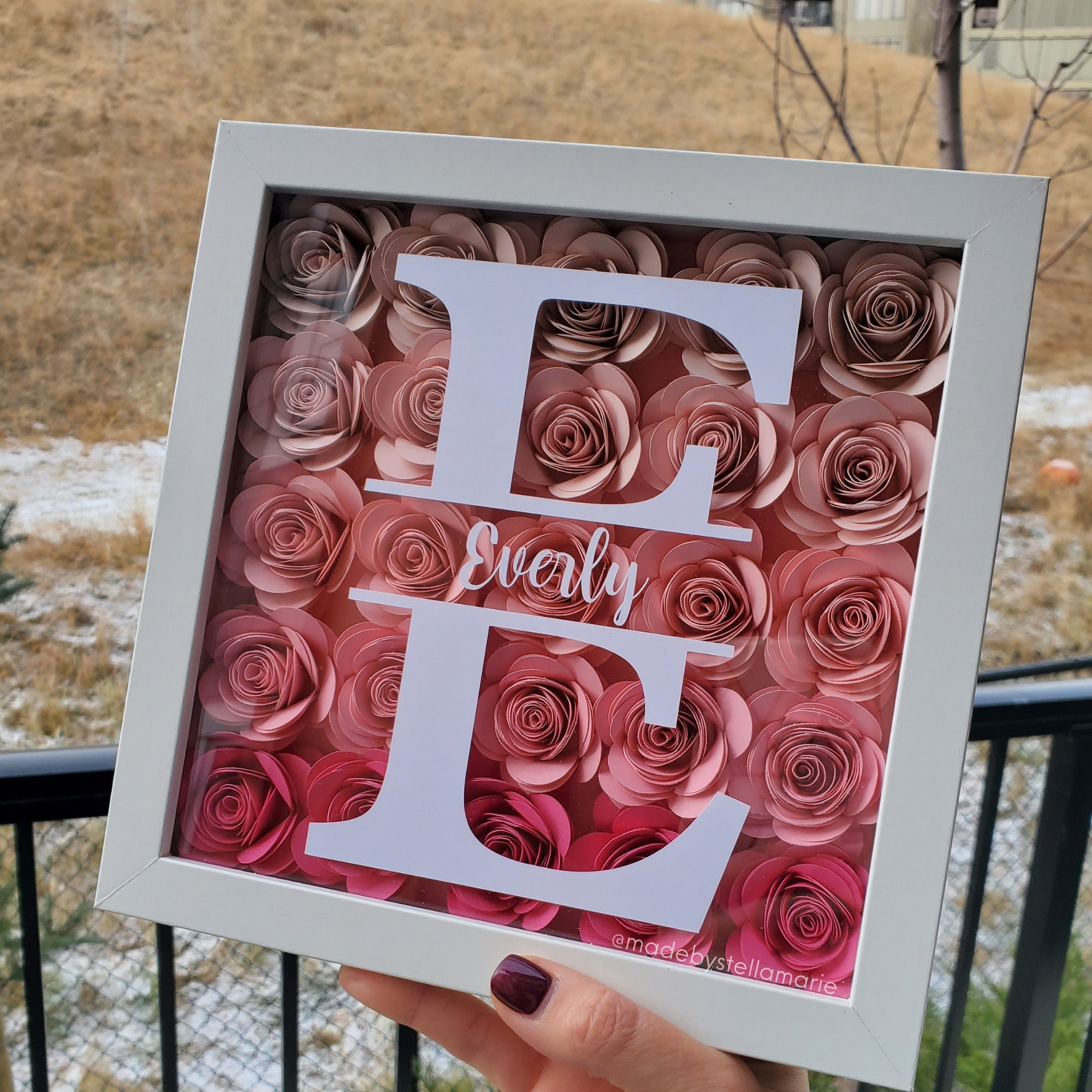 Monogram Initial Floral Shadow Box | Personalized Name Rose Box ...