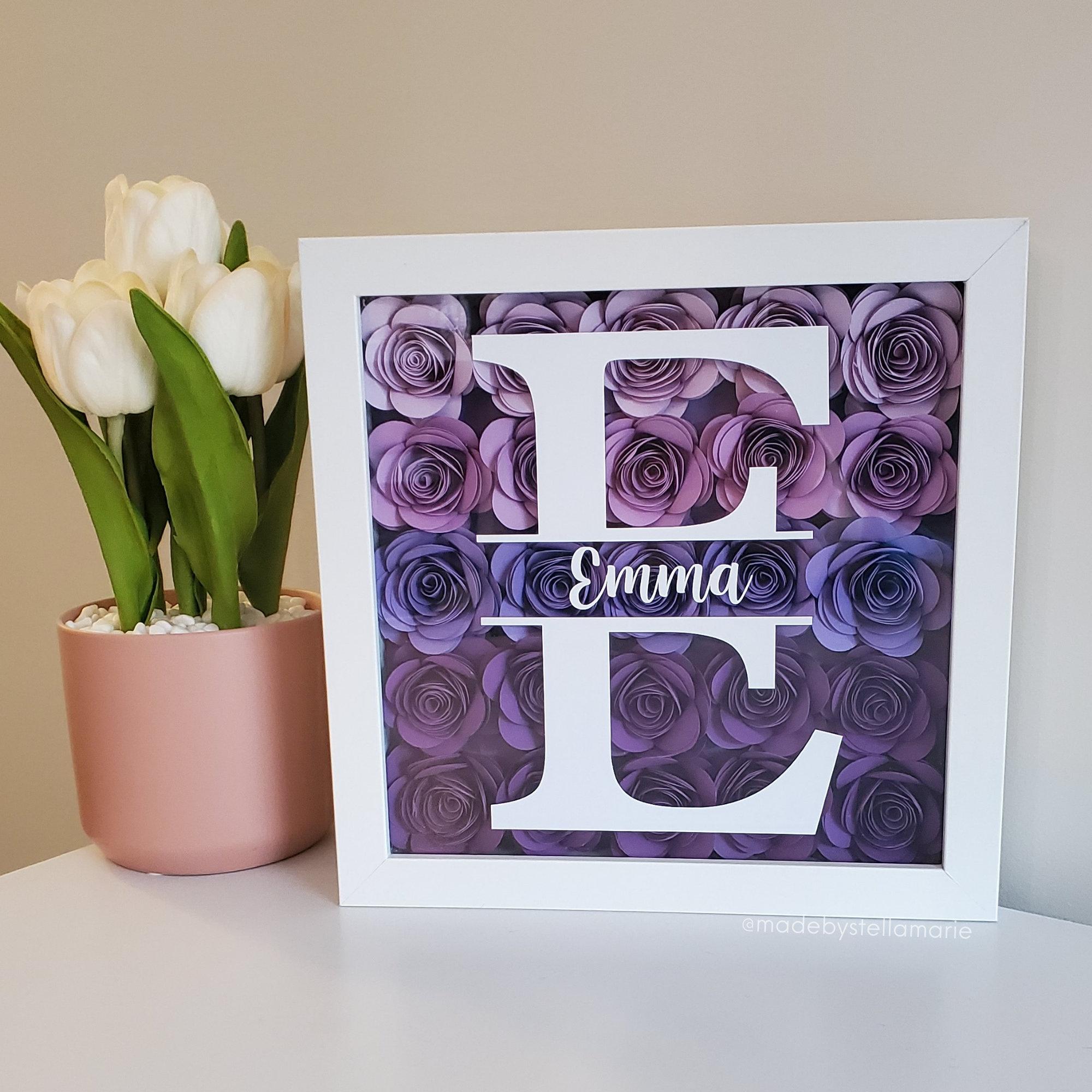 Monogram Initial Floral Shadow Box | Personalized Name Rose Box ...