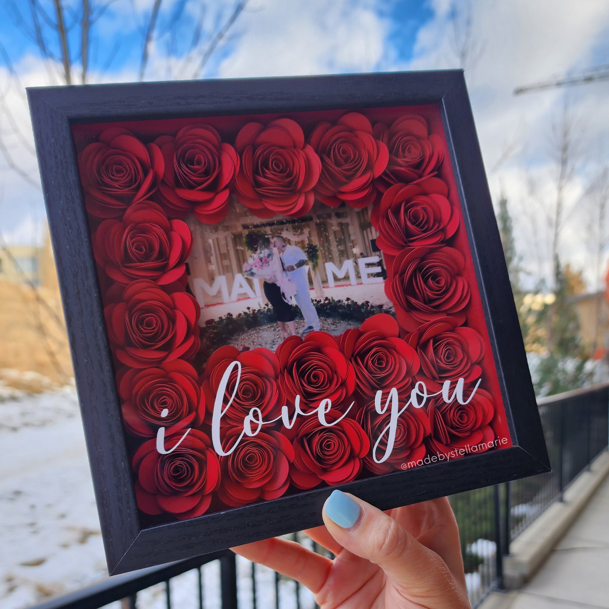 Floral Memory Photo Shadow Box - Solid |custom Personalize Rose Box ...