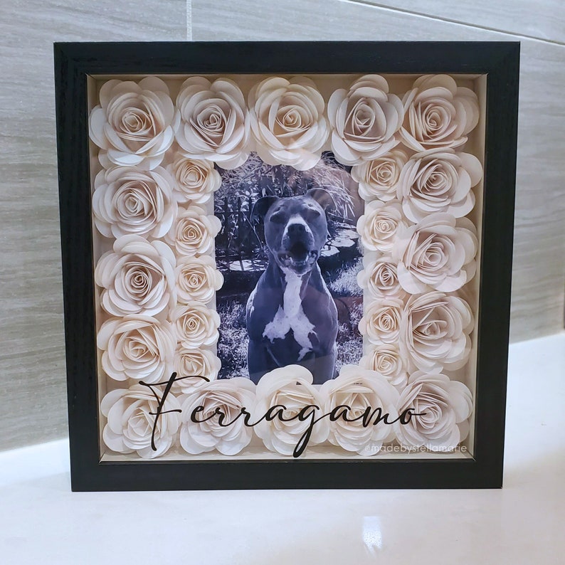 Pet Photo Floral Shadow Box | Customized Flower Box | Personalized Rose ...