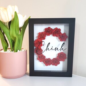 Initial & Name Floral Shadow Box | Custom Paper Rose Box | Flower ...