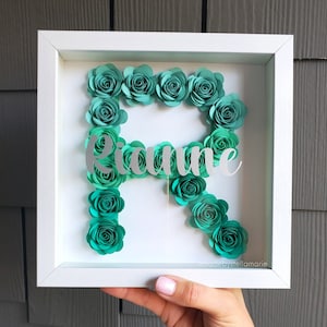 Initial & Name Floral Shadow Box | Custom Paper Rose Box | Flower ...