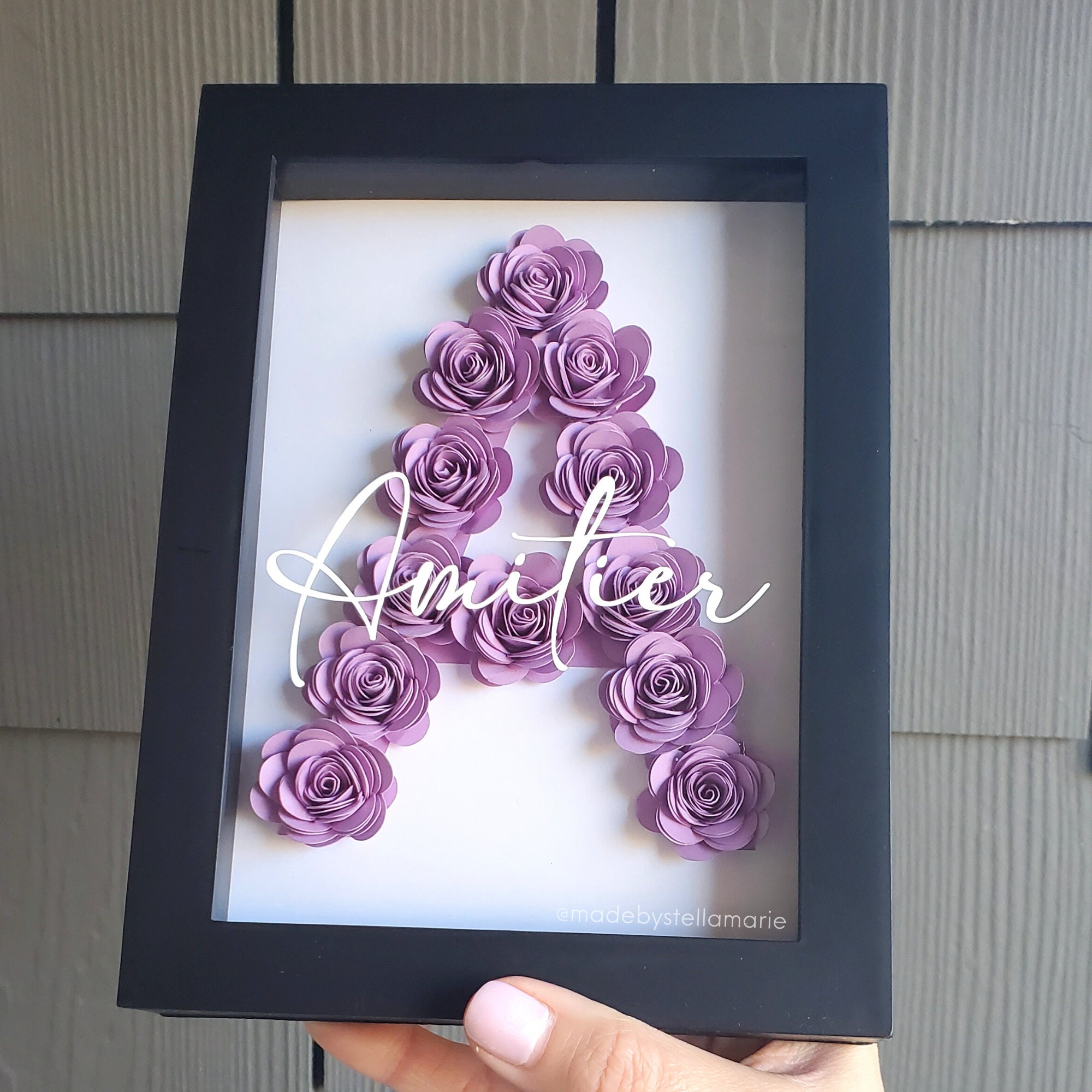 Initial & Name Floral Shadow Box | Custom Paper Rose Box | Flower ...