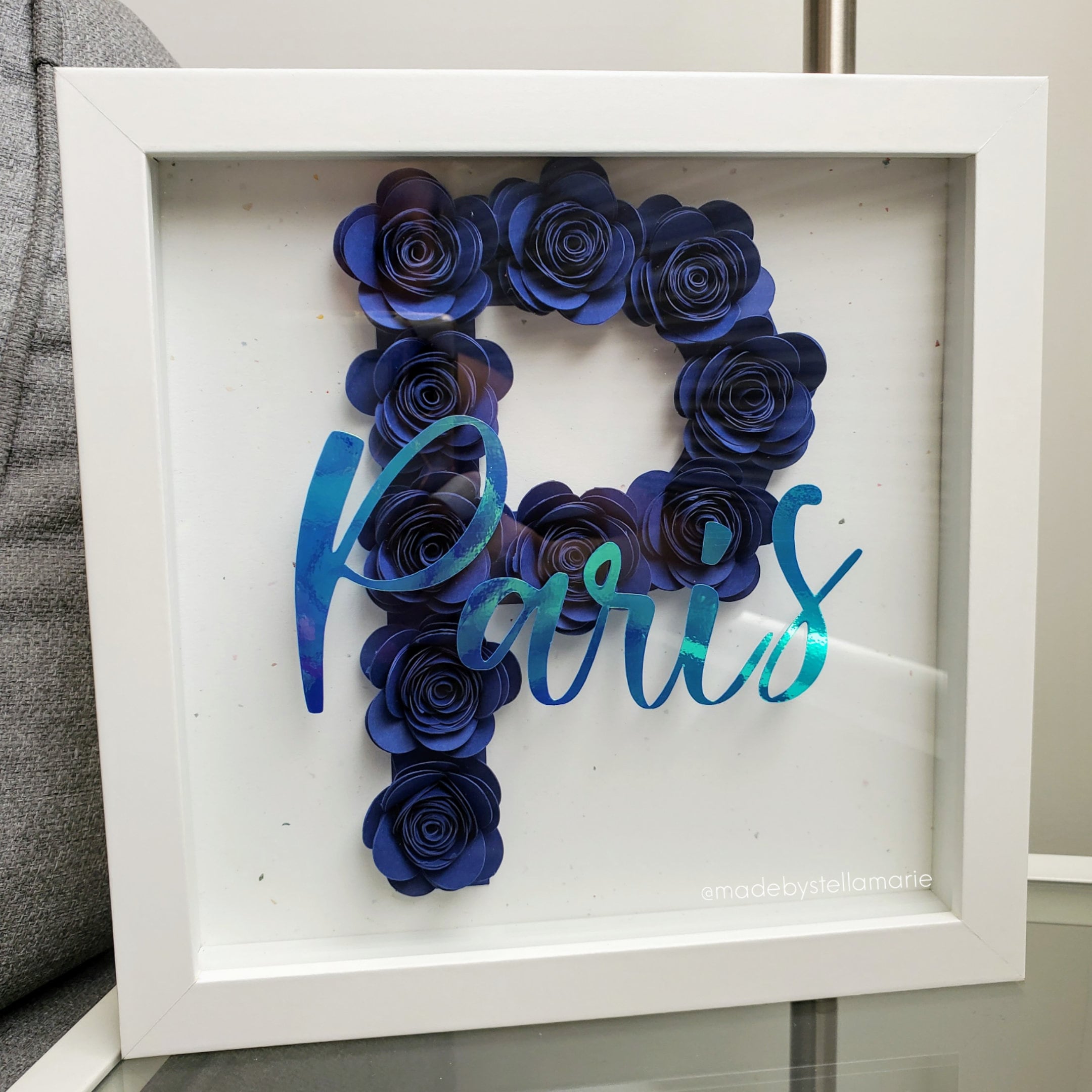 Initial & Name Floral Shadow Box | Custom Paper Rose Box | Flower ...