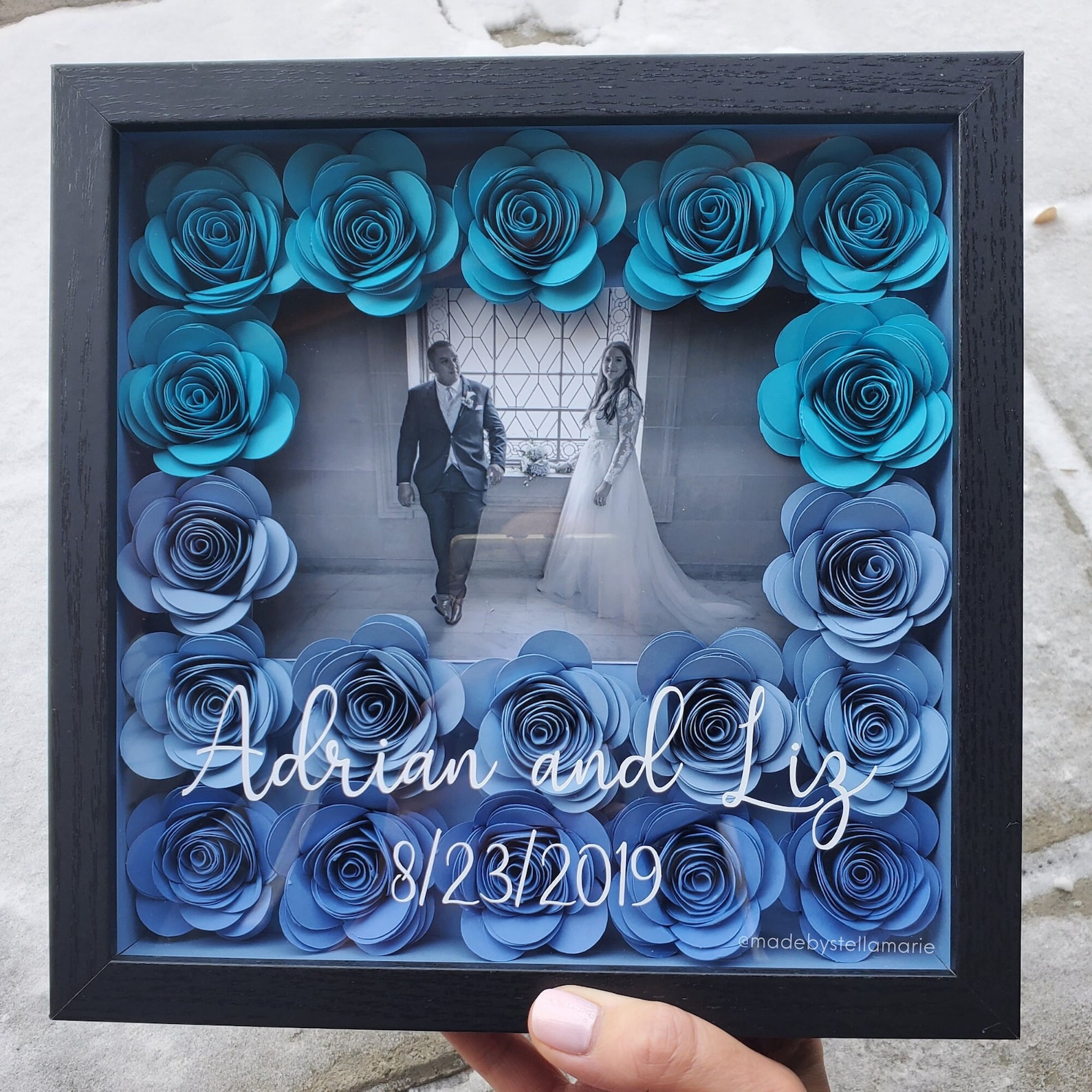 Ombre Floral Memorial Photo Shadow Box | Personalize Rose Box | Gift ...