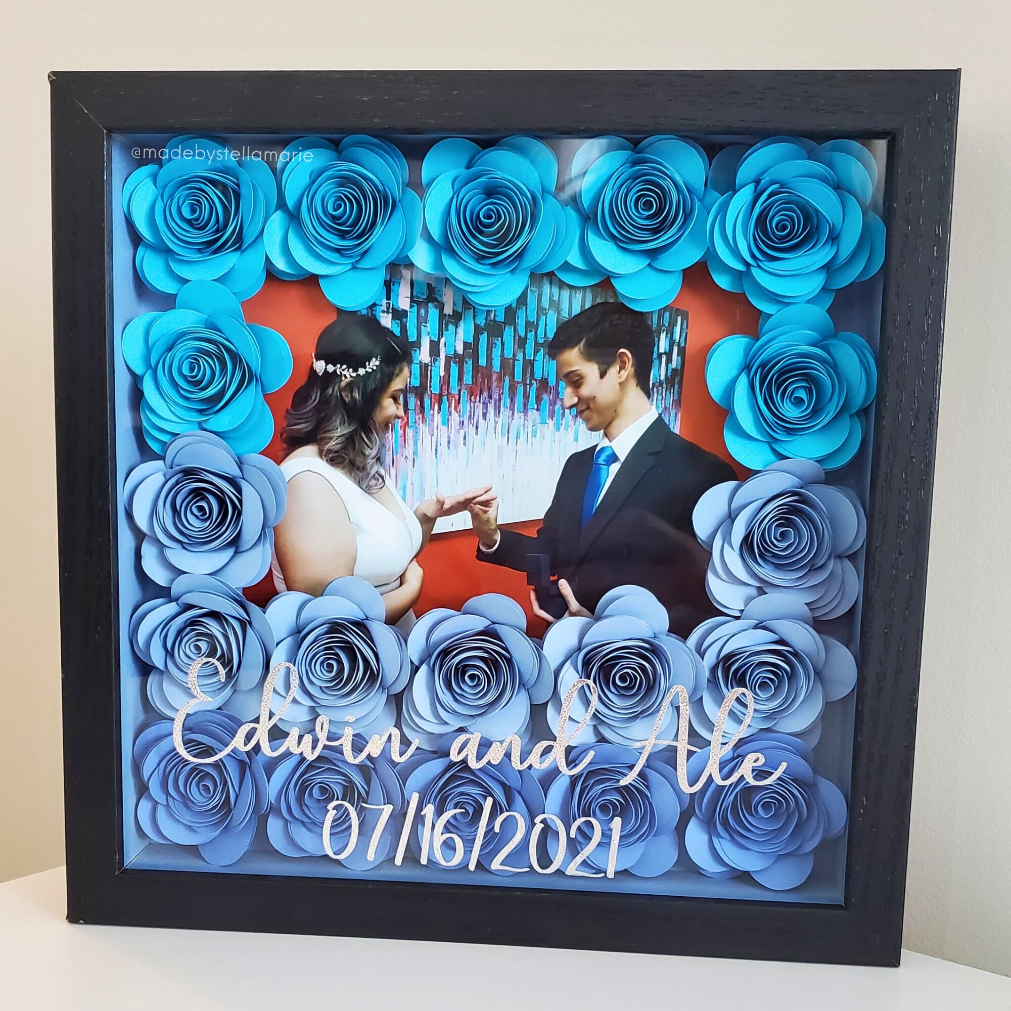 Ombre Floral Memorial Photo Shadow Box | Personalize Rose Box | Gift ...