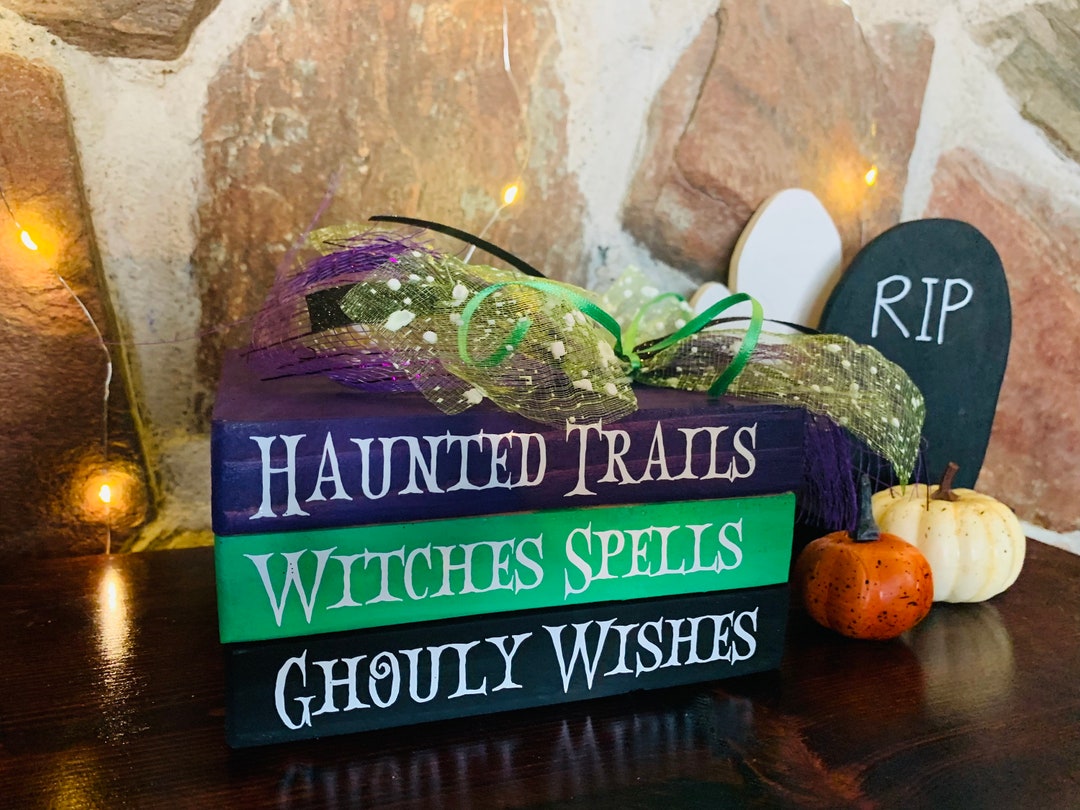 Spells Book Stack| Halloween Wood Book Stack| Spooky Mini Book| Mini ...
