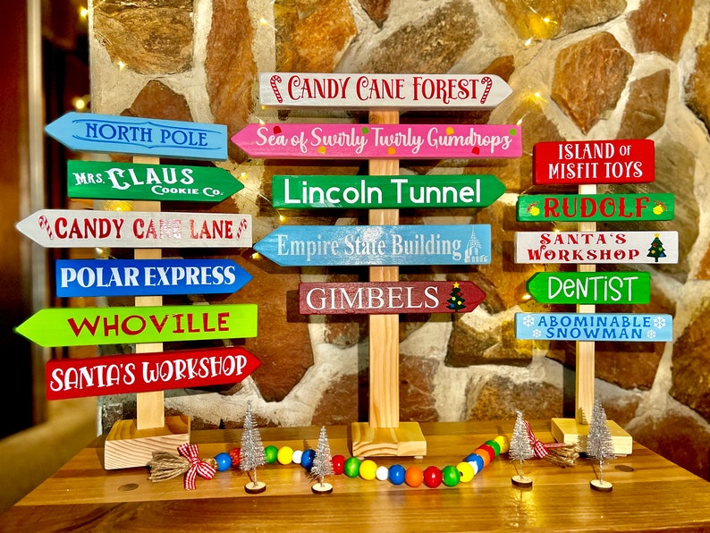 Christmas Wood Decor Holiday Directional Wood Sign Santa - Etsy