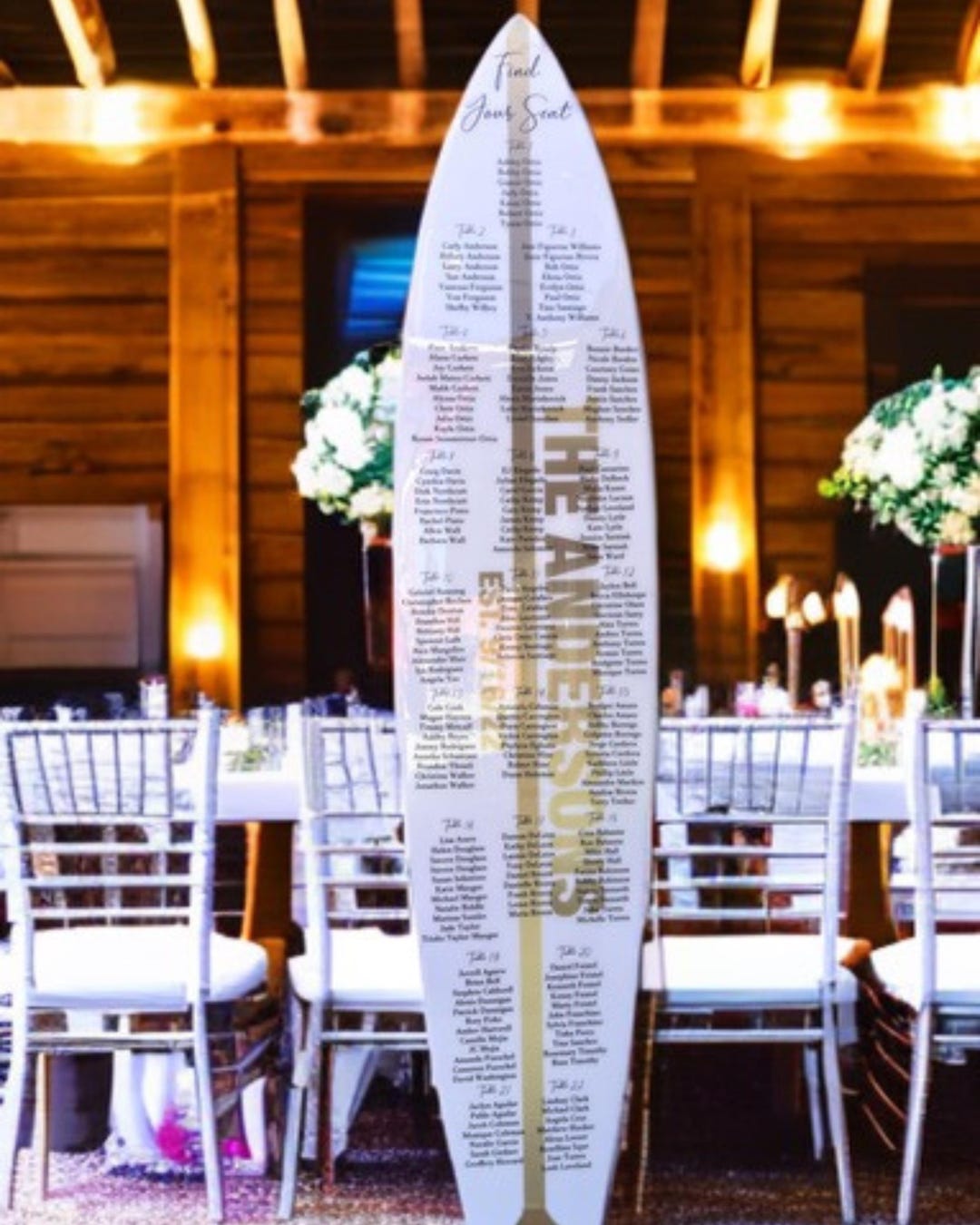 Wedding Seating Chart Surfboard, Event Welcome Surfboard, Custom ...