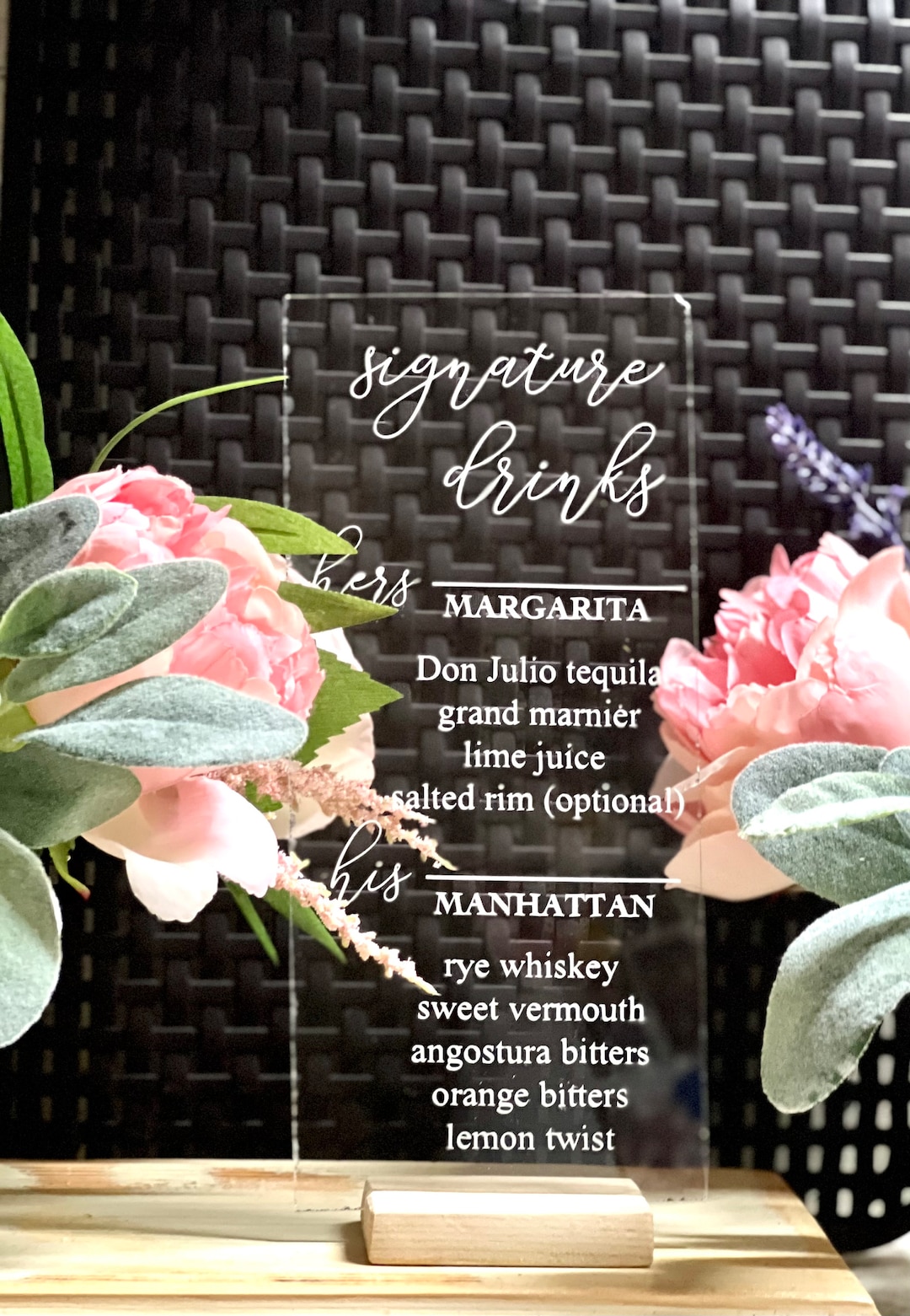 4X10 Acrylic Wedding Bar Menu Sign W Stand Bar Menu Sign Acrylic Event ...