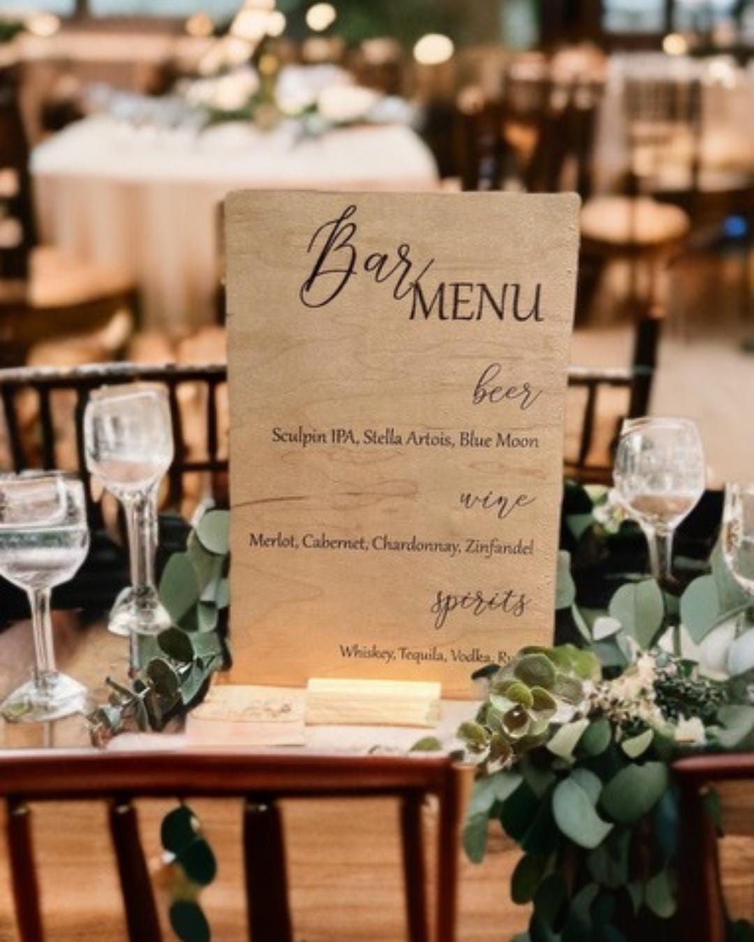 Wood Engraved Wedding Bar Menu Sign, 8x10 Table Menu Sign, Wood Event ...