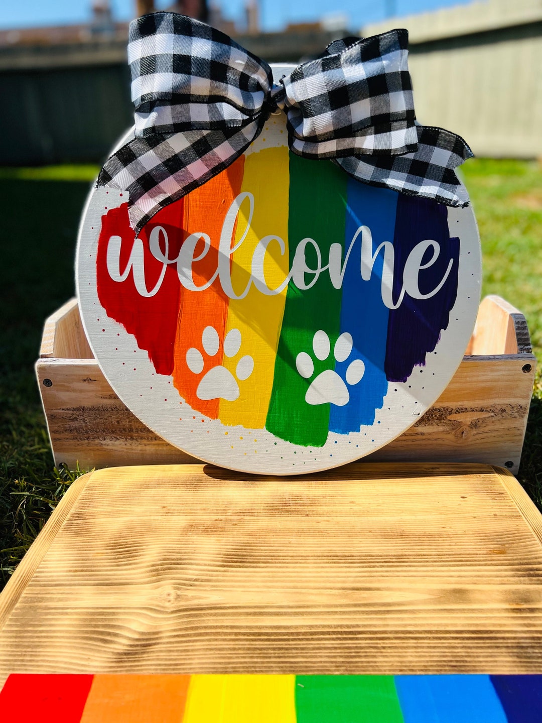 Pride Sign Front Door Hanger Dog Pride Welcome Sign Home Decor Rainbow ...