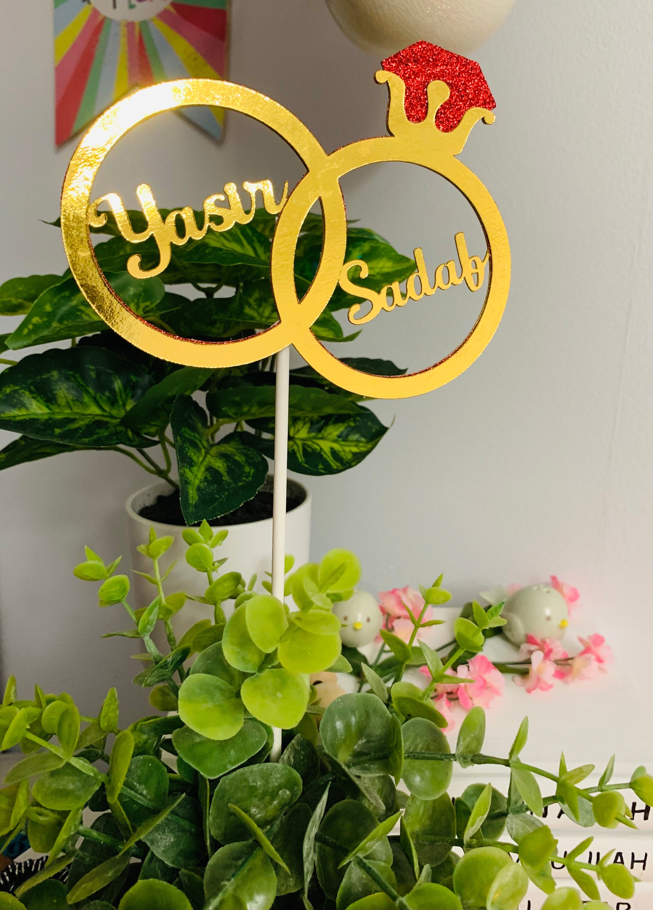 Ring Personalized Cake Topper for Engagement/ Wedding Gold Foil - Etsy