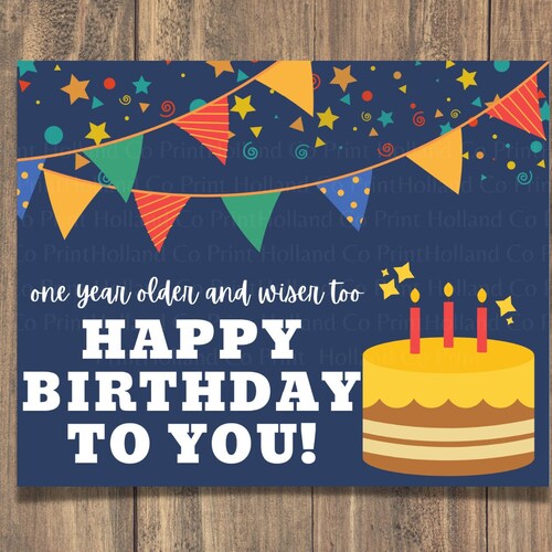 Primary Birthday Tag One Year Older and Wiser Too Happy - Etsy