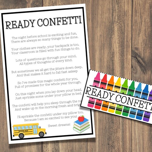 Back to School Ready Confetti Poem Back to School First - Etsy