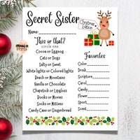 Holiday Secret Sister Questionnaire, Christmas Wish List, Church Gift ...