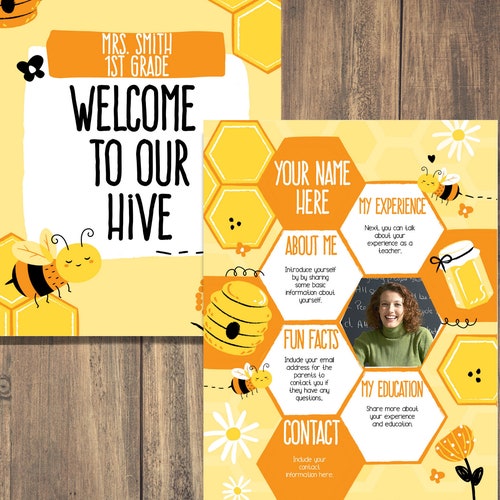 Meet the Teacher Honey-bee Printable Editable Template - Etsy