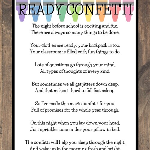 Back to School Ready Confetti Poem Back to School First - Etsy