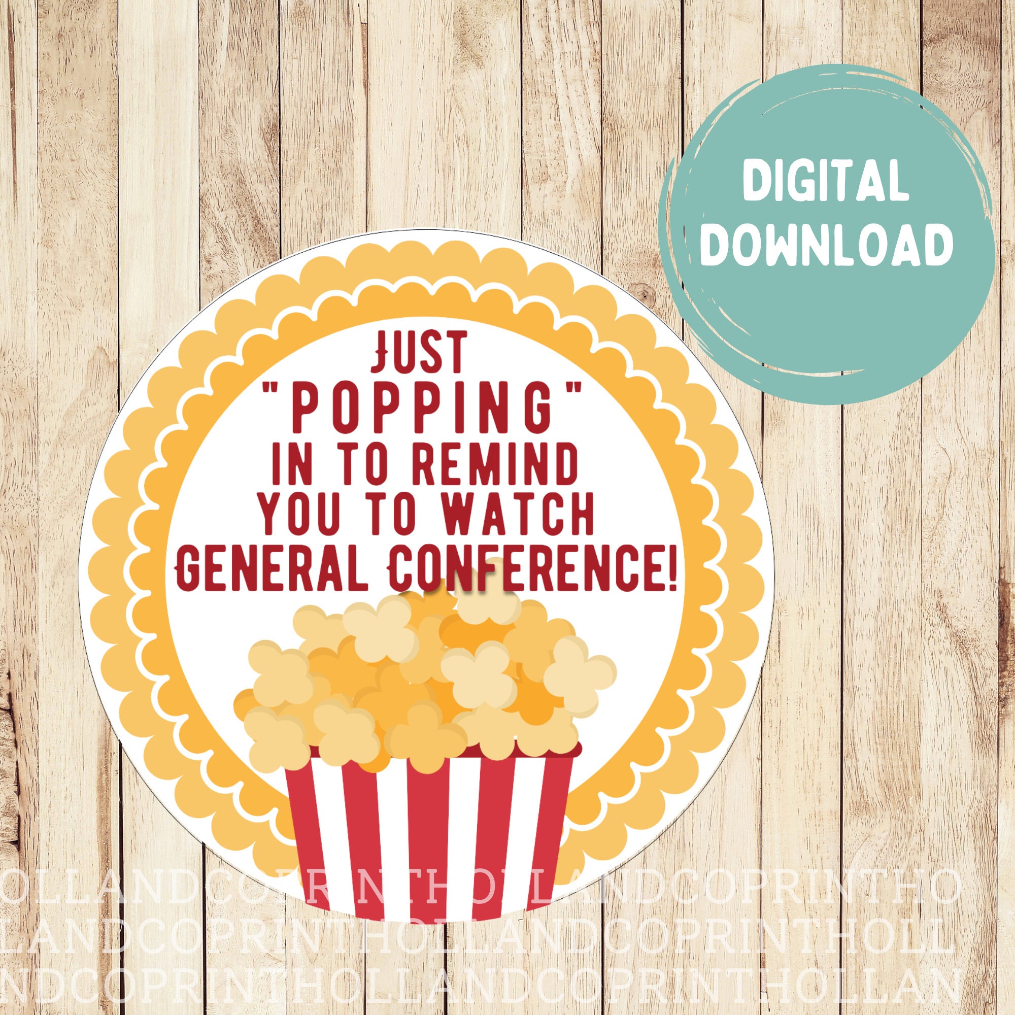 General Conference Reminder Printable Treat Tag Popcorn Card - Etsy