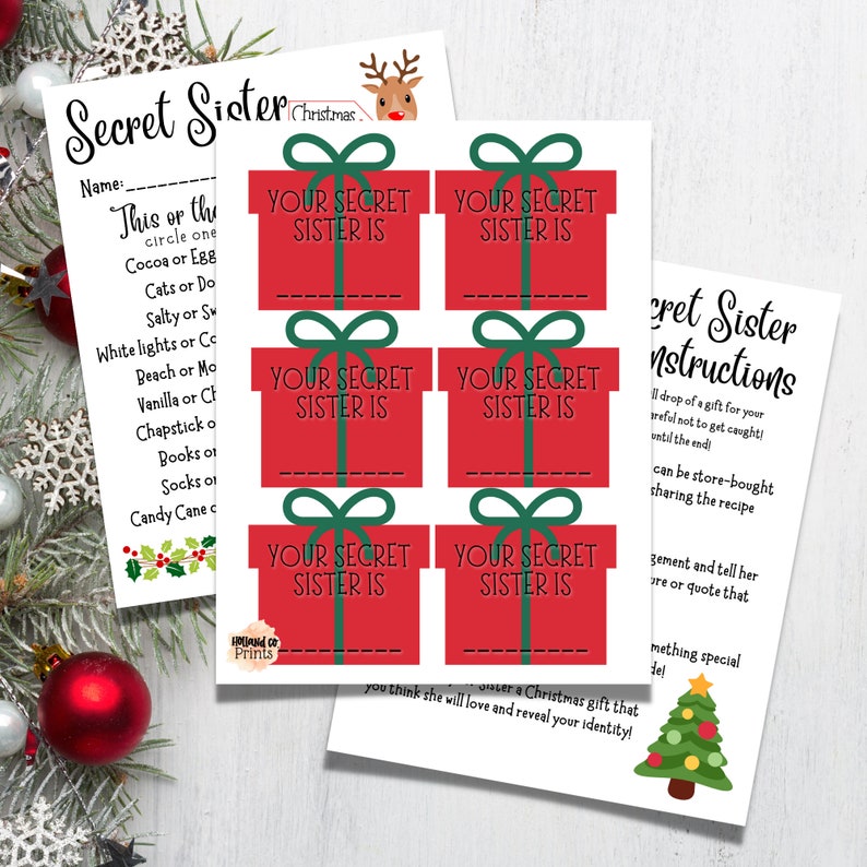 Christmas Secret Sister Printable Secret Santa Questionnaire - Etsy