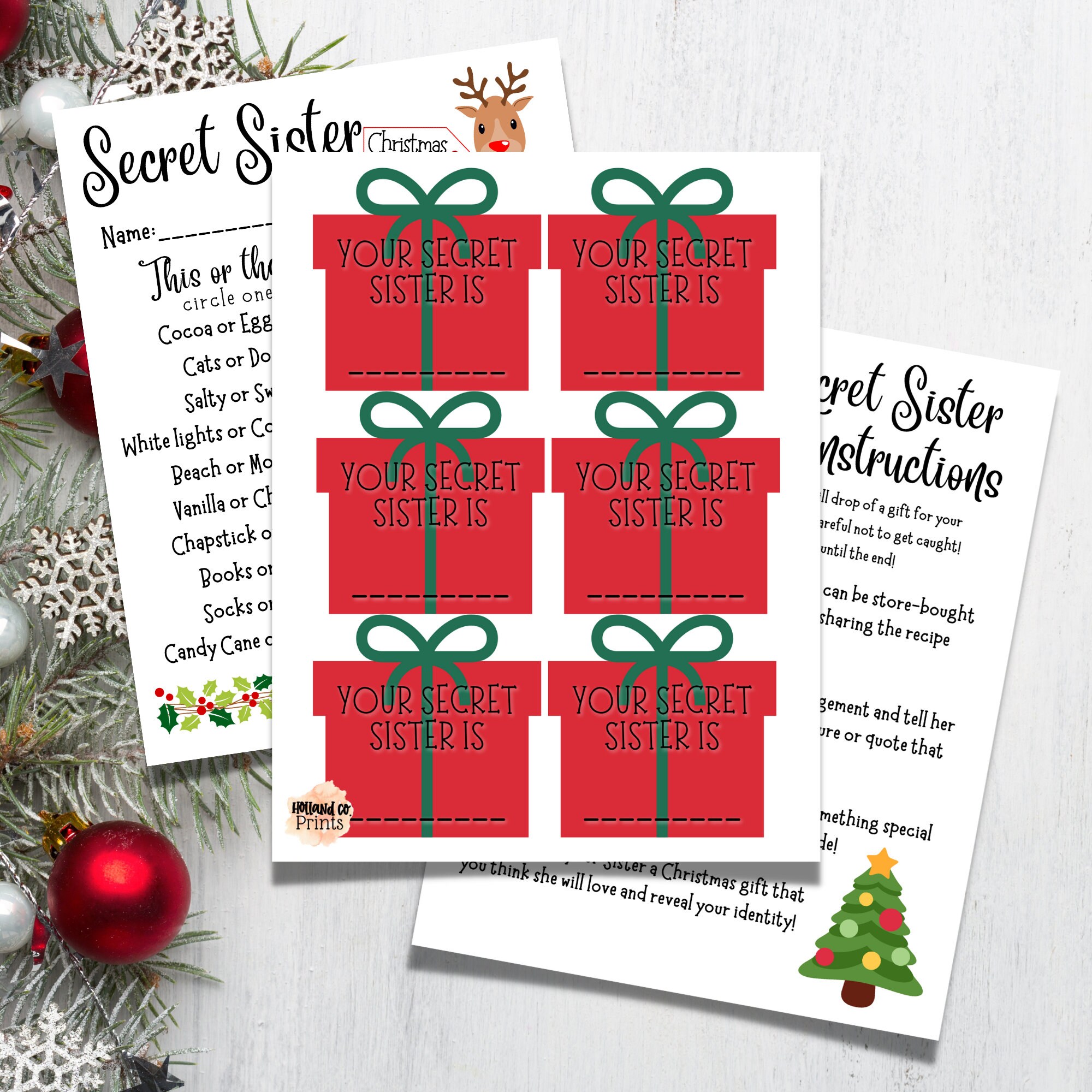 Christmas Secret Sister Printable | Secret Santa Questionnaire ...