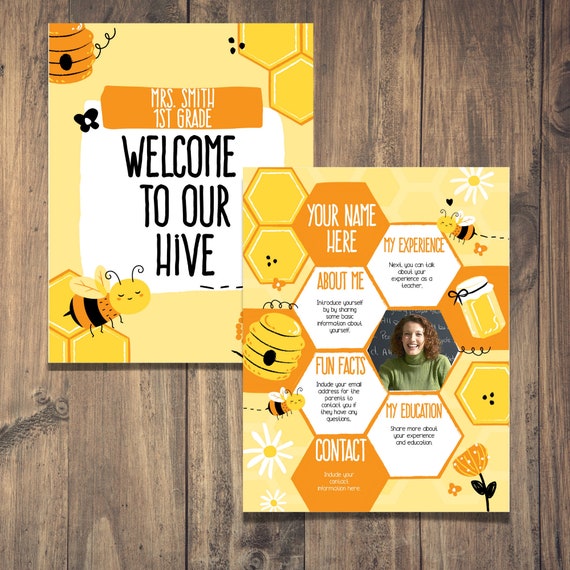 Meet The Teacher Honey-Bee Printable Editable Template | Etsy