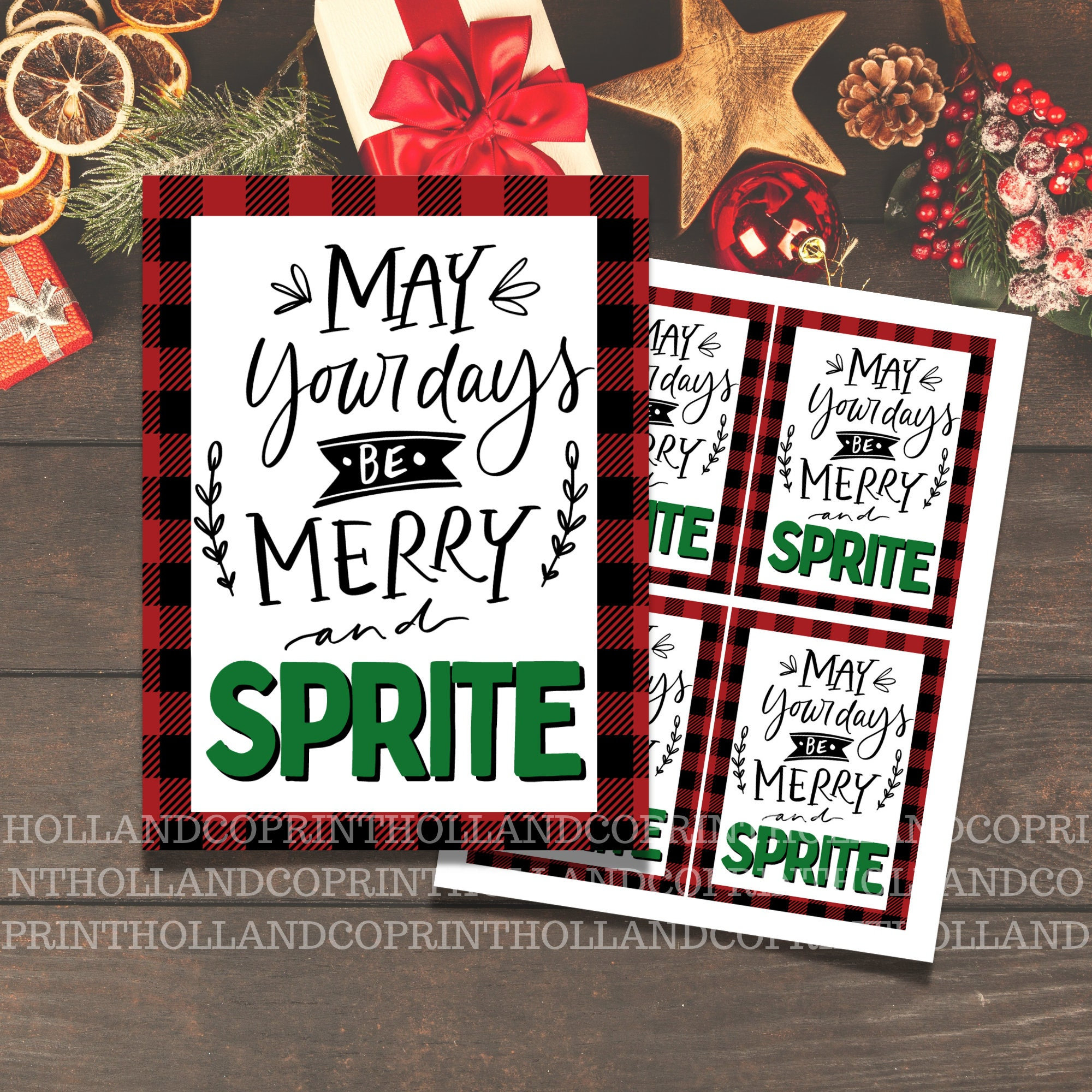 Merry and SPRITE Printable Christmas Gift Tags Neighbor Gift - Etsy