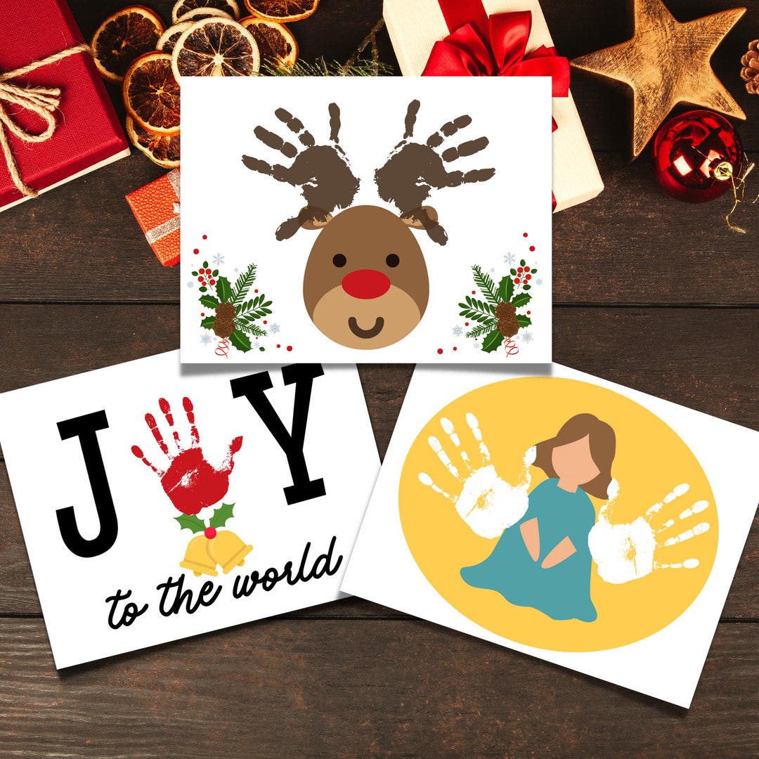 Christmas Handprint Template Bundle | Angel Reindeer and Joy | Winter ...
