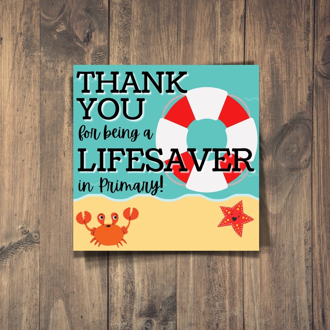 Primary Teacher Thank You Card | Thank You Gift | Lifesaver Treat Tag ...