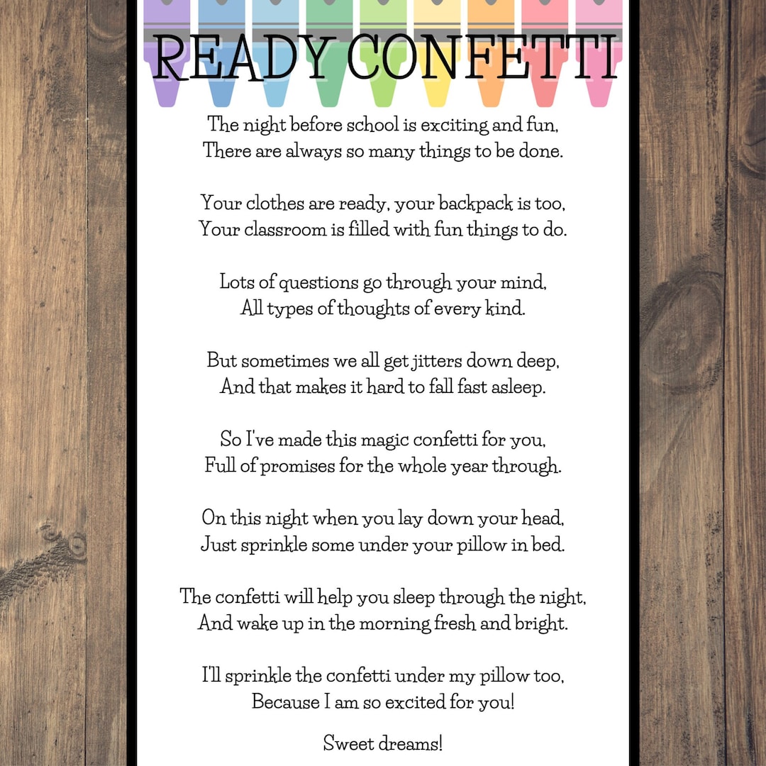 Back to School Ready Confetti Poem | Back to School | First Day of ...